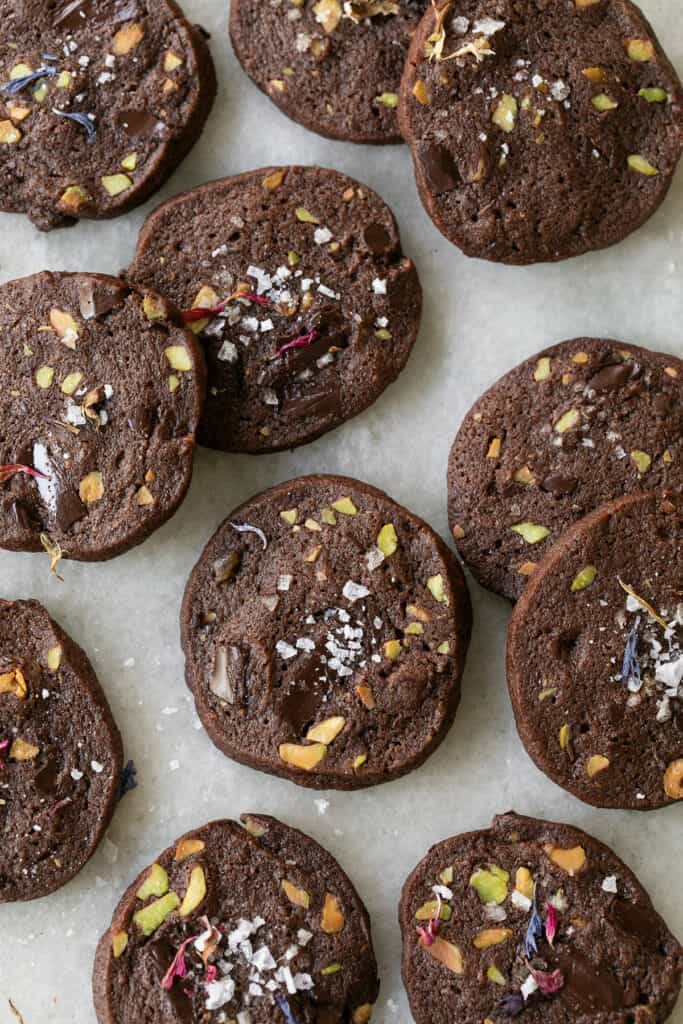 Chocolate Sable Cookies with Pistachios - Sugar and Charm